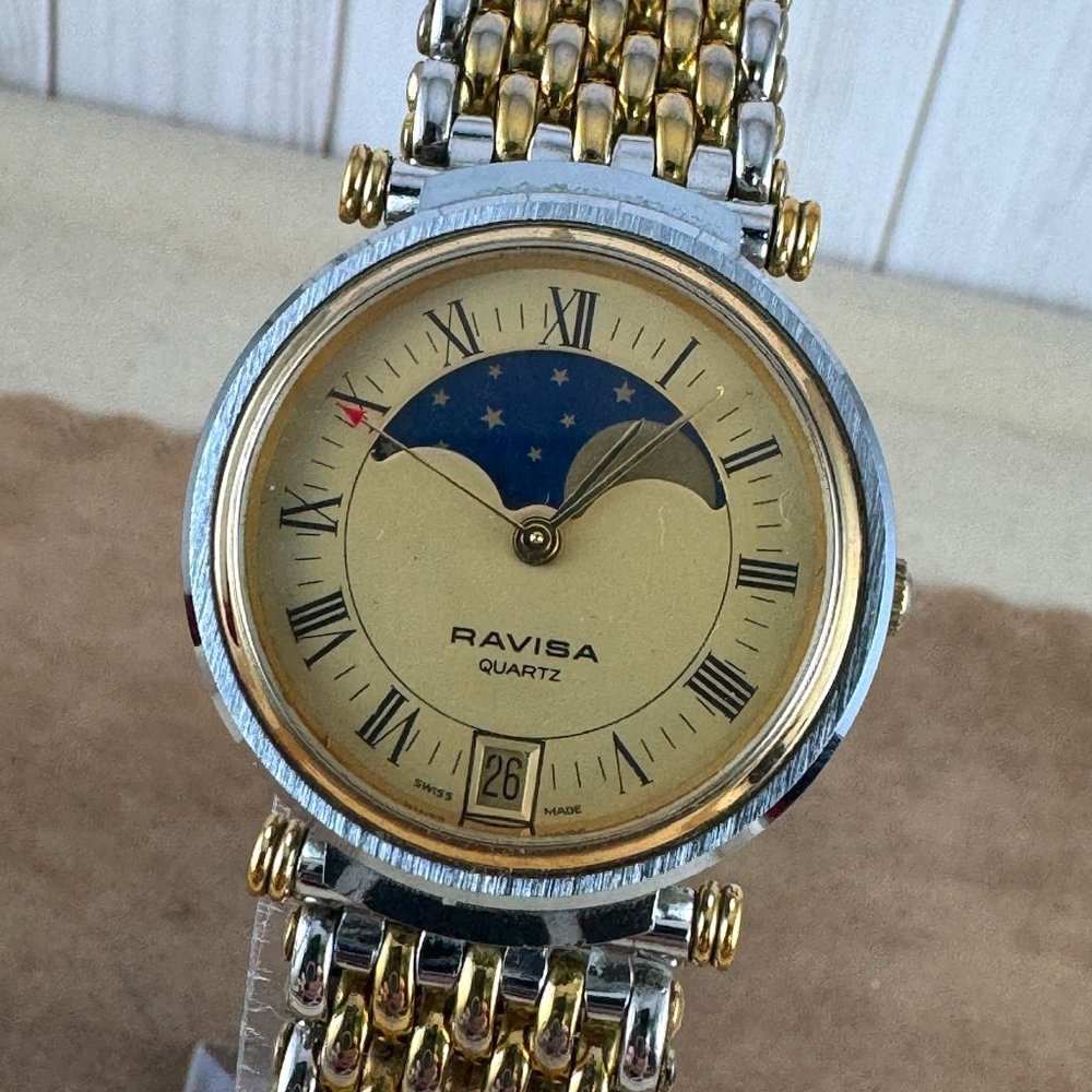Classic Swiss Made Ravisa Quartz Moon Phase Champagne… - Gem